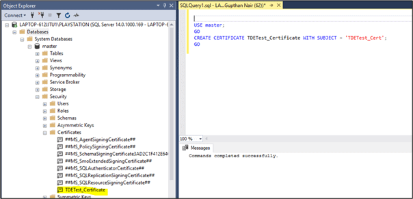 Setting up TDE with Certificates in SQL Server
