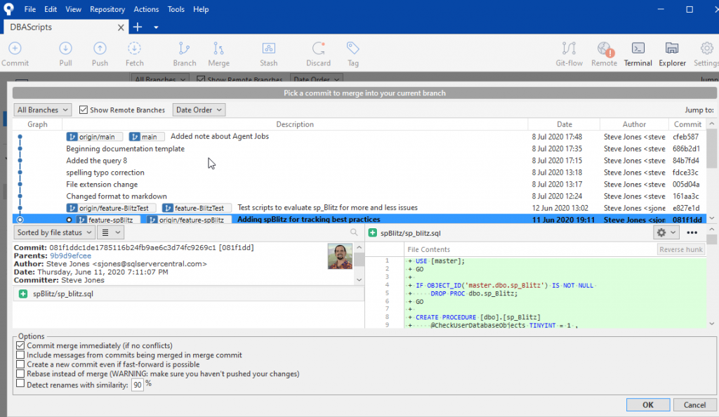 Basic Git for DBAs: Merging Code Between Branches – SQLServerCentral